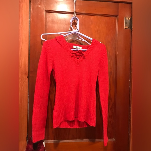Vintage | Sweaters | Vintage Lei Tomato Red Soft Knit Lace Up Tie ...